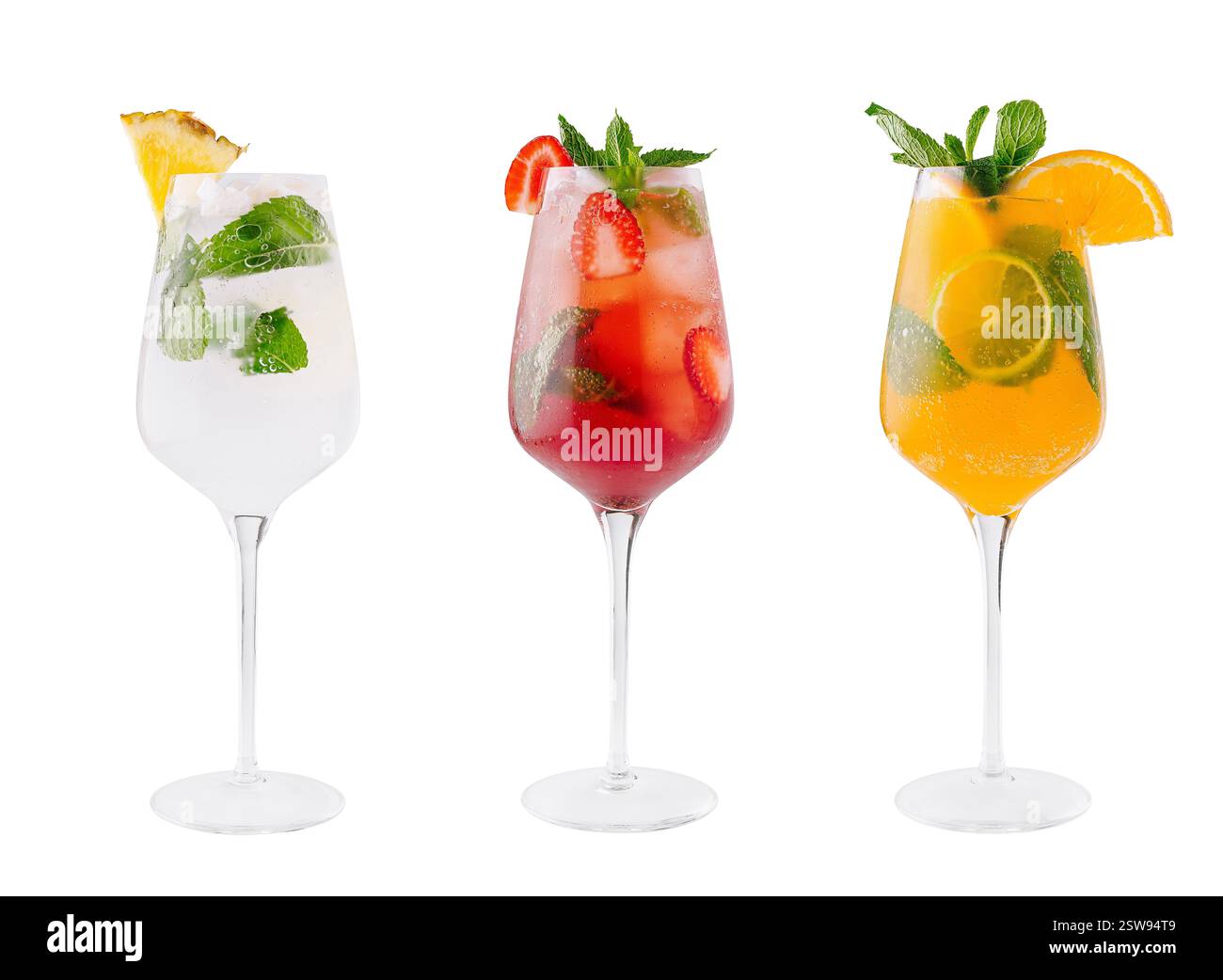 Three refreshing summer cocktails standing on white background Stock ...