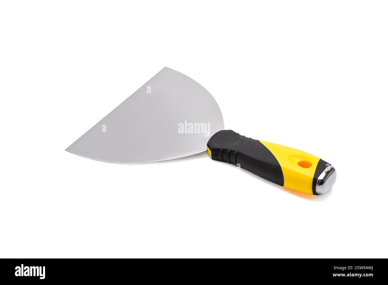 Steel trowel scraper or spatula with black-yellow rubberized handle ...