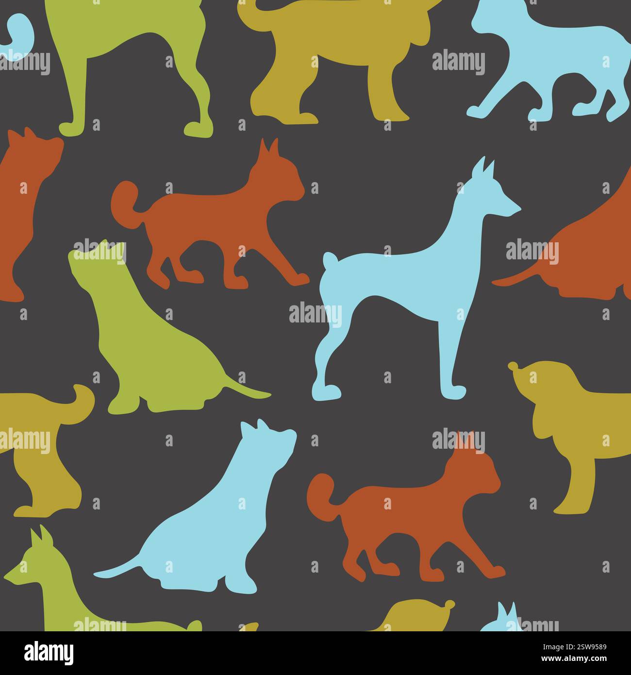 Vector seamless repeating childish pattern with cute dogs, cats in ...