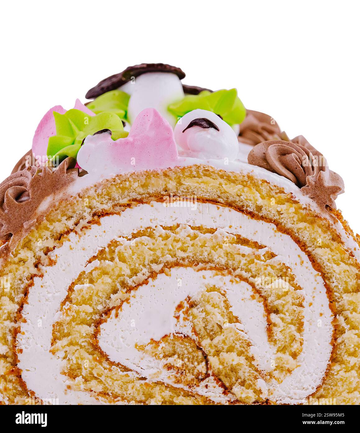 Delicious swiss roll cake with cream filling decorated with icing ...