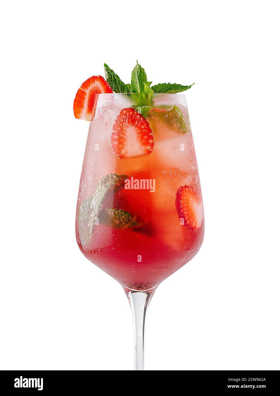 Refreshing strawberry cocktail standing on white background Stock Photo ...