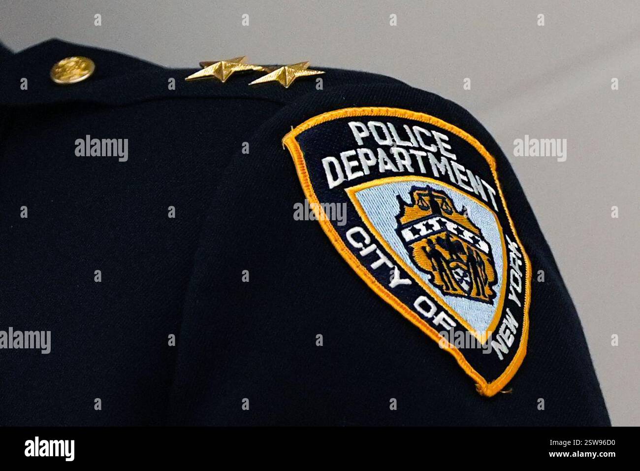 A patch on an NYPD officer's uniform during an event at the 40th ...