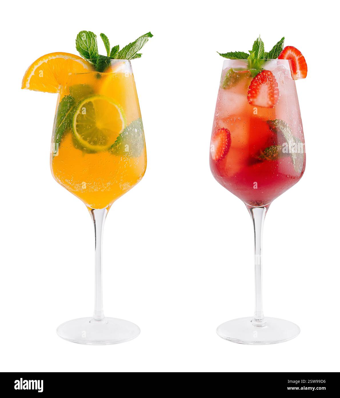 Two refreshing summer cocktails standing on white background Stock ...