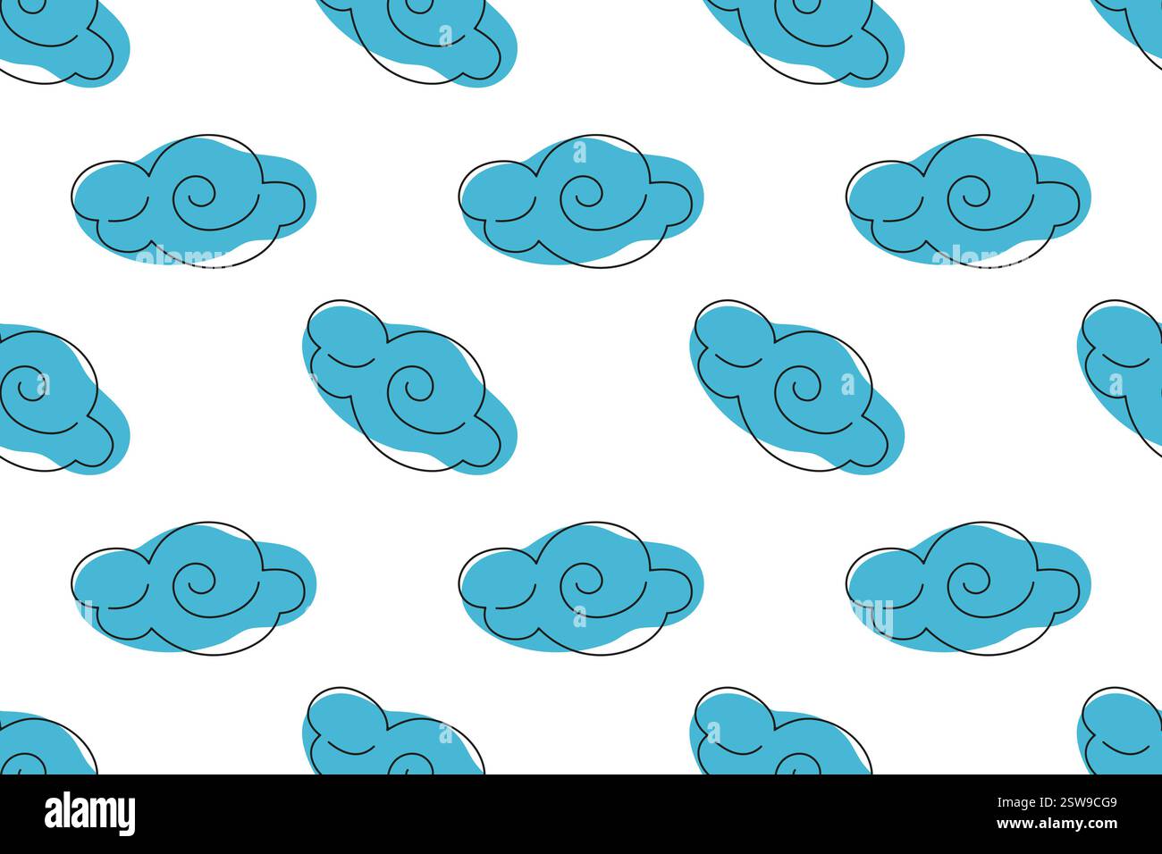 Blue clouds with swirls on a white background create a cheerful pattern for design Stock Vector ...