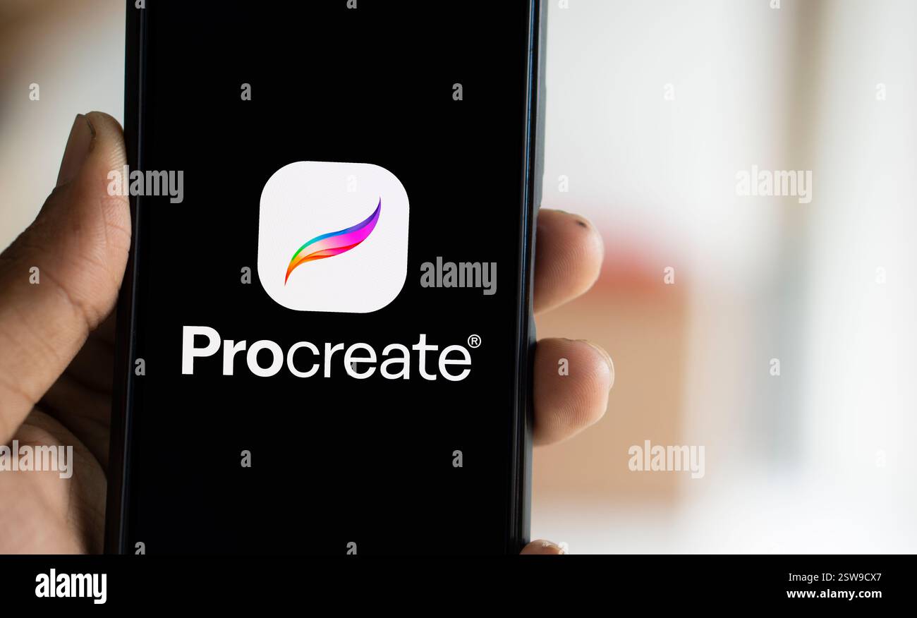 Dhaka, Bangladesh- 31 Oct 2024: Procreate logo is displayed on ...
