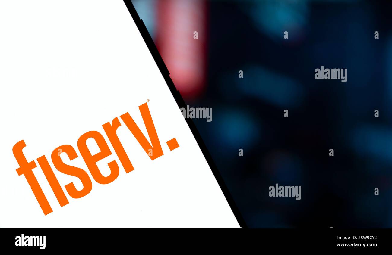 Dhaka, Bangladesh- 31 Oct 2024: Fiserv logo is displayed on smartphone ...