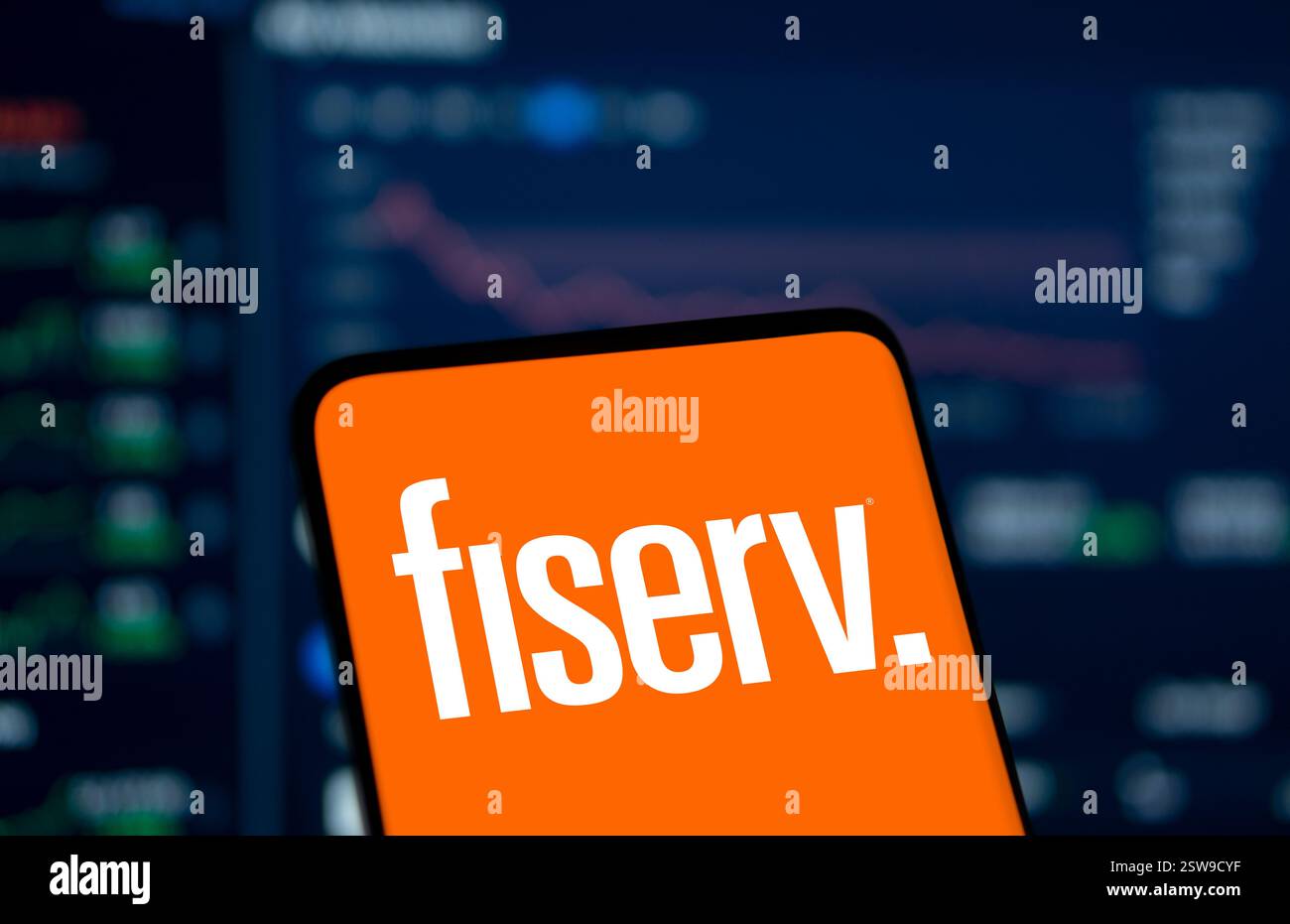 Dhaka, Bangladesh- 31 Oct 2024: Fiserv logo is displayed on smartphone ...