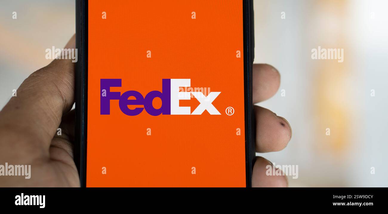 Dhaka, Bangladesh- 01 Nov 2024: FedEx logo is displayed on smartphone ...