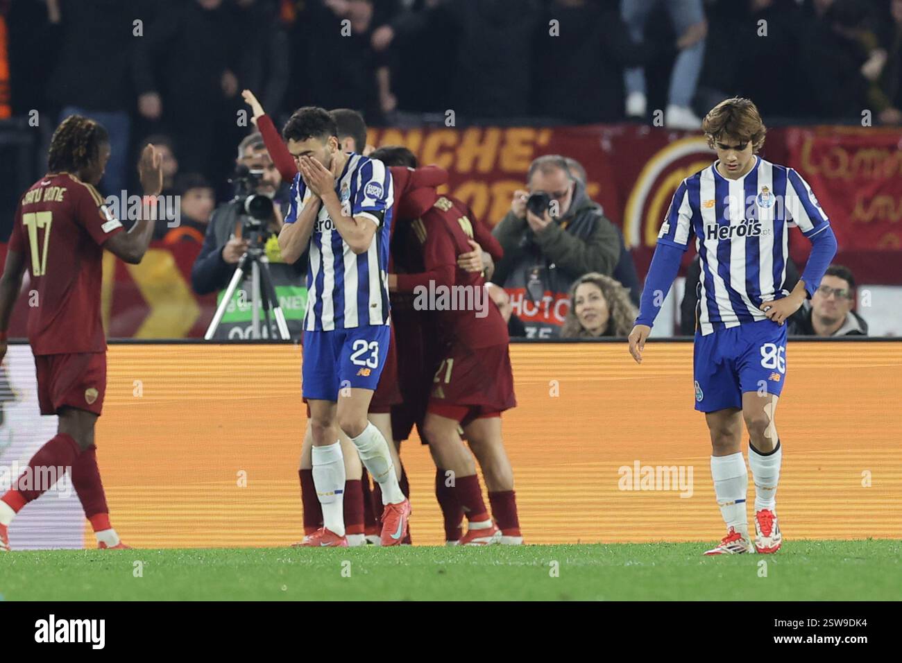 Roma’s Italian midfielder Niccolo Pisilli celebrates after scoring a ...