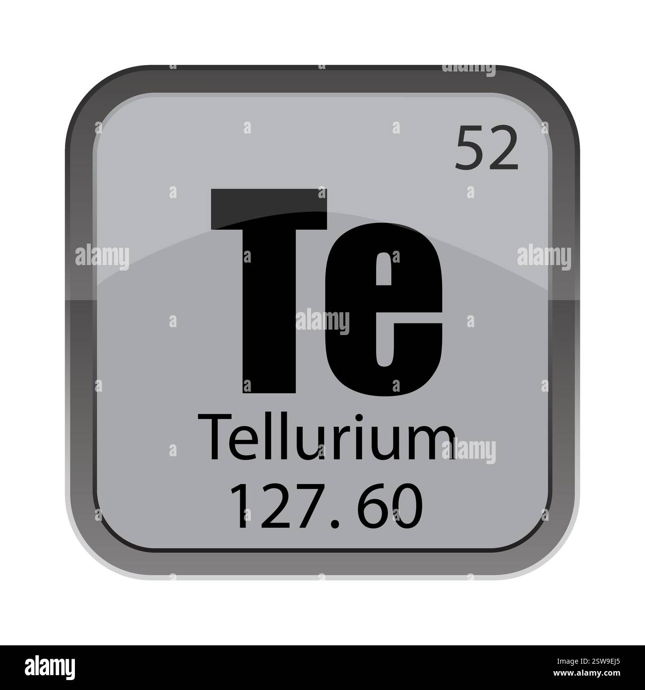 Te 52 tile. Tellurium 127.60 mass. Vector periodic symbol. Gray ...