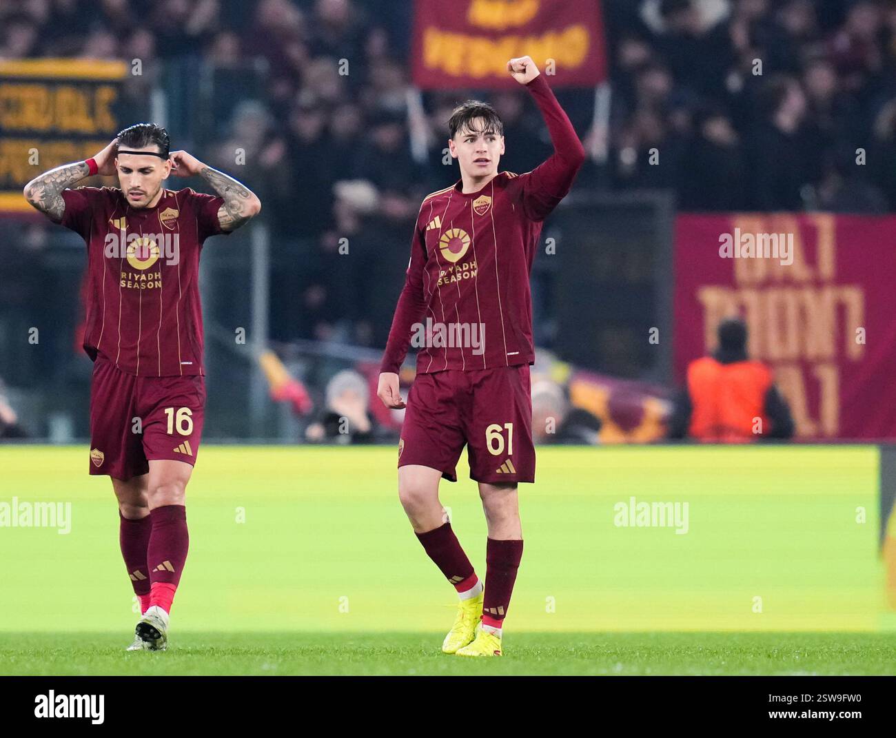 Rome, Italy. 20th Feb, 2025. Niccolo' Pisilli of AS Roma celebrates ...