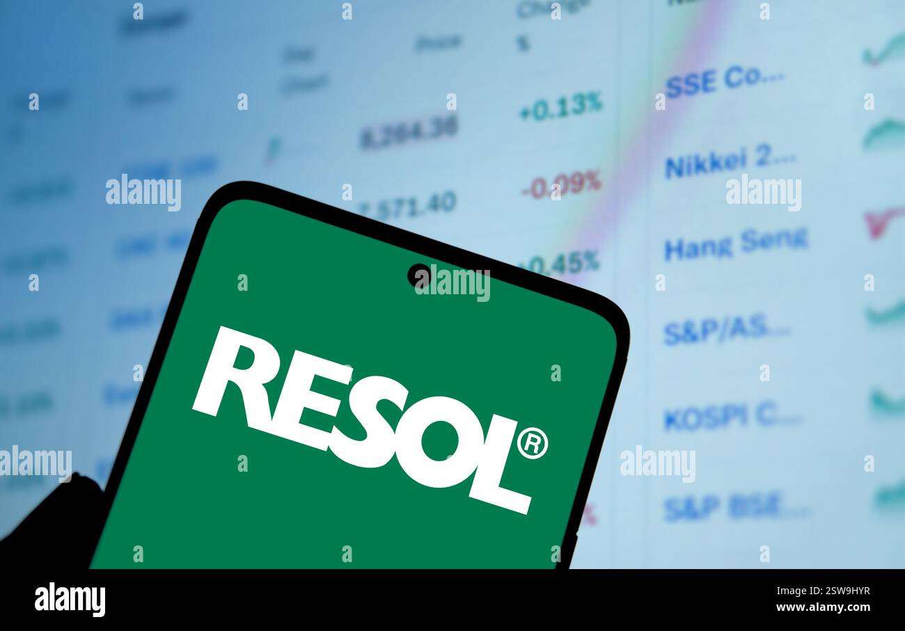 Dhaka, Bangladesh- 03 Nov 2024: Resol logo is displayed on smartphone. Resol is a German solar ...