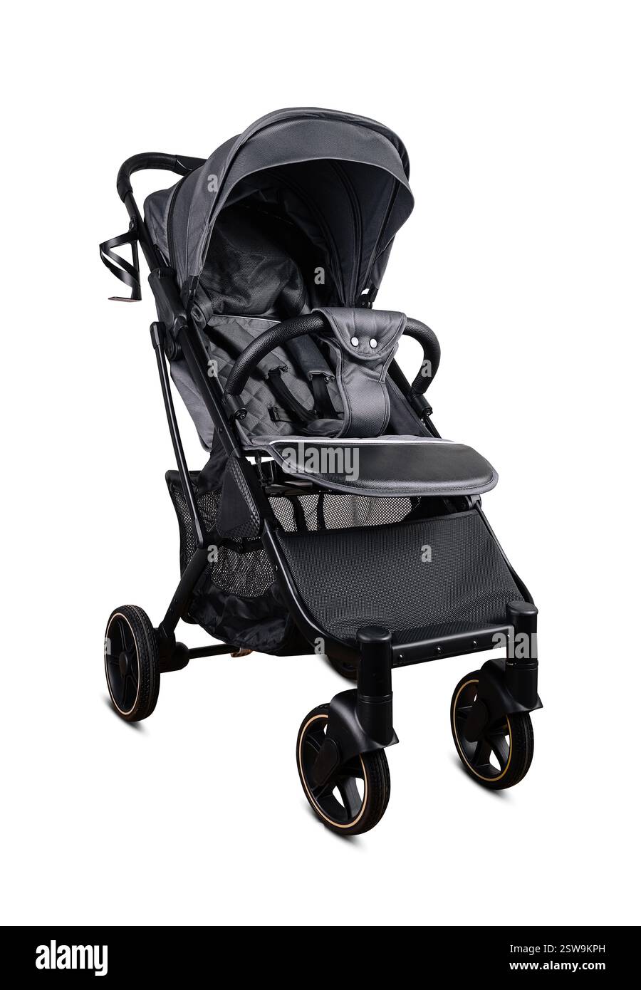 Modern black baby stroller isolated on white background Stock Photo - Alamy