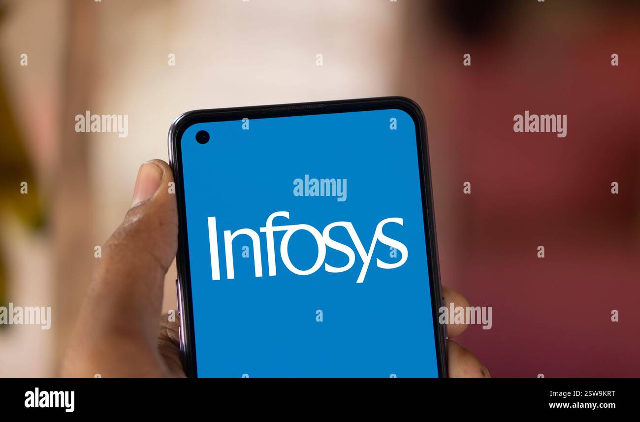 Dhaka, Bangladesh- 04 Nov 2024: Infosys logo is displayed on smartphone ...