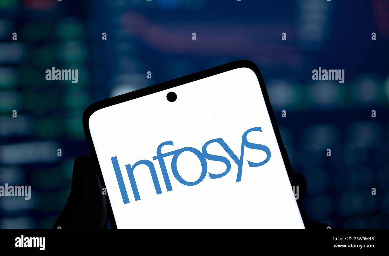 Dhaka, Bangladesh- 04 Nov 2024: Infosys logo is displayed on smartphone ...