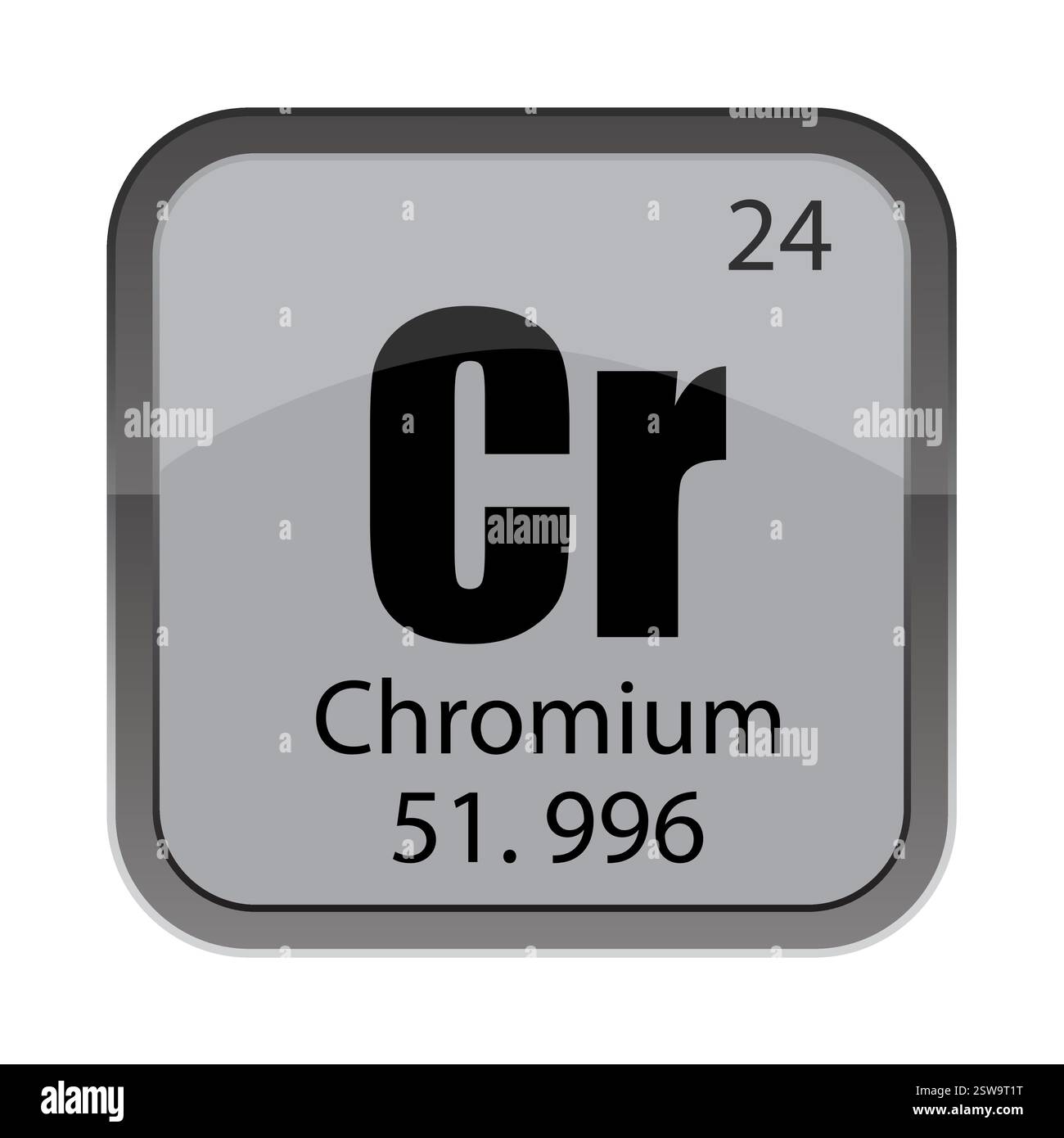 Cr chromium 24. Twenty four tile. 51.996 element number. Gray square ...