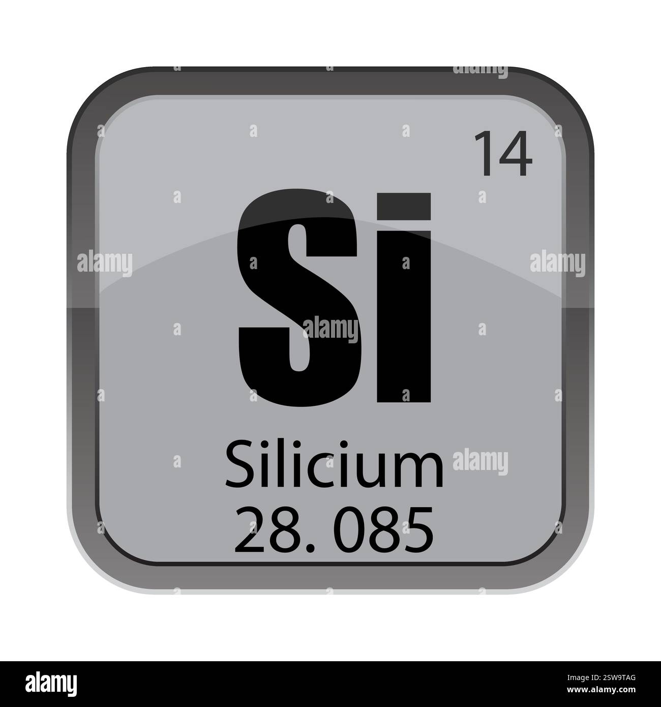 Si 14 symbol. Silicium fourteen text. 28.085 gray tile. Vector chemical ...