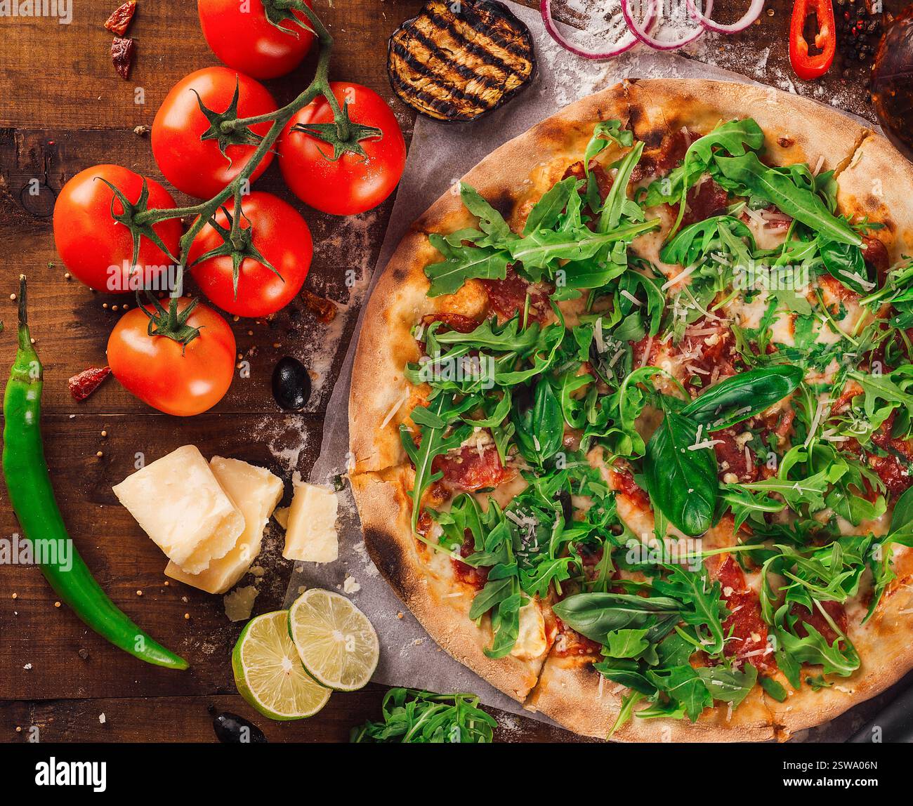 Pizza surrounded vegetables hi-res stock photography and images - Alamy