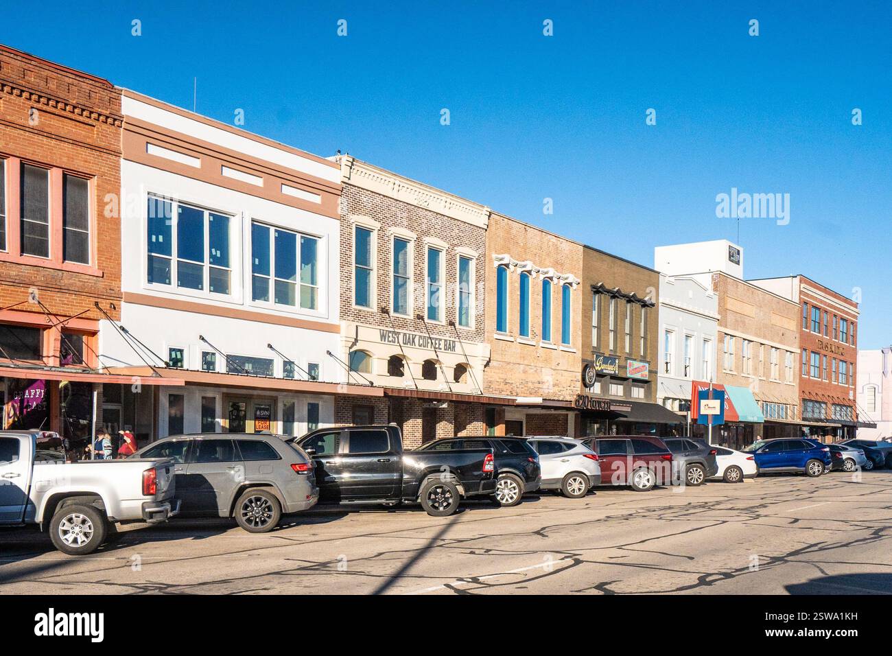 Denton, Texas - January 31, 2025: Street scene View of historic downtown Denton Texas in the ...