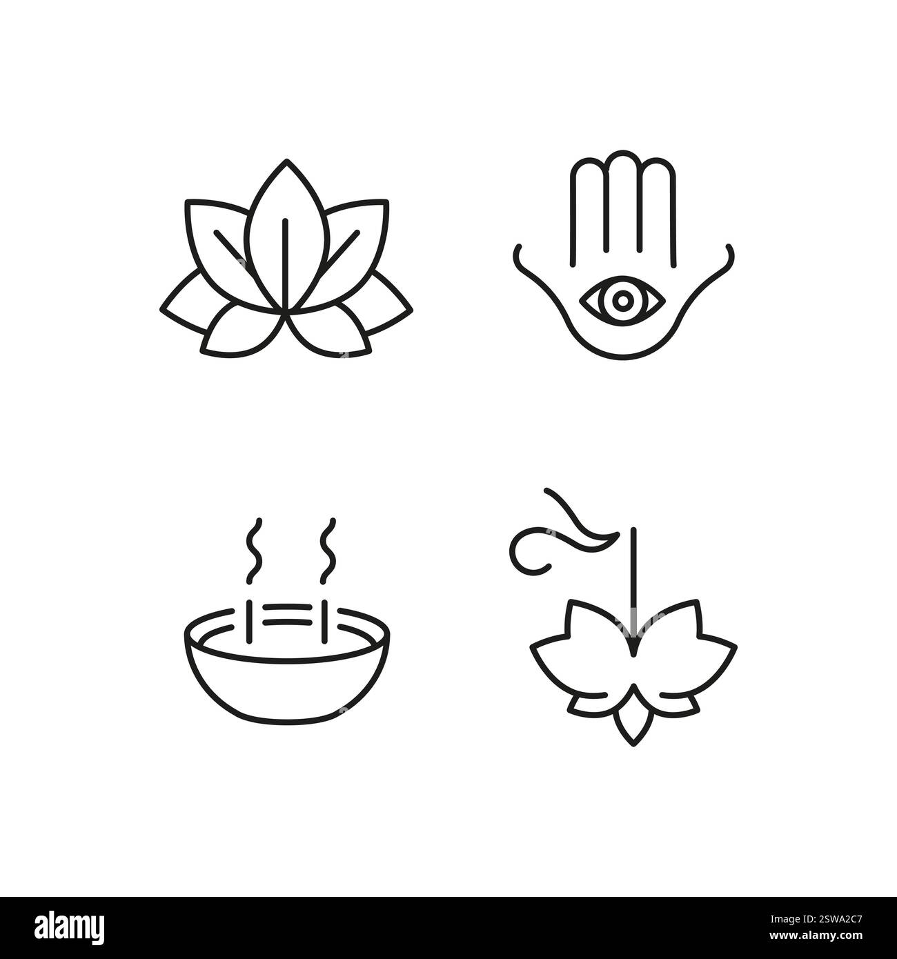 Yoga exercises meditation icons set vector flexibility balance Stock ...