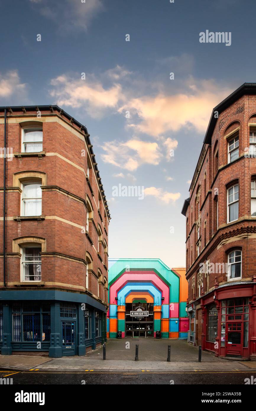 KIRKGATE MARKET, LEEDS, UK - FEBRUARY 16, 2025. Vertical landscape of ...
