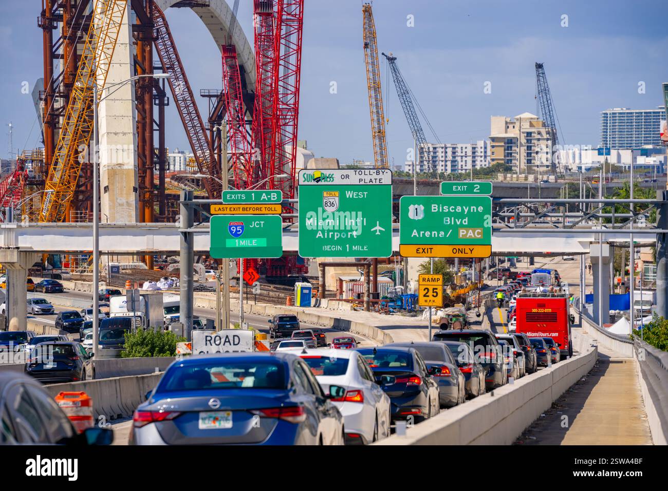 Miami, FL, USA - February 16, 2025: Highway sign on the Macarthur ...