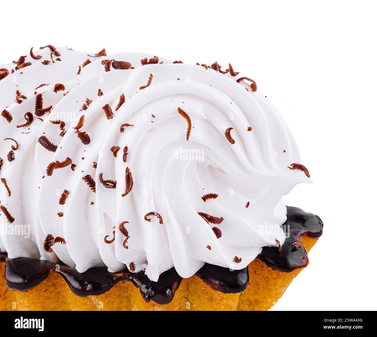 Delicious cake with white air cream and chocolate topping is attracting ...