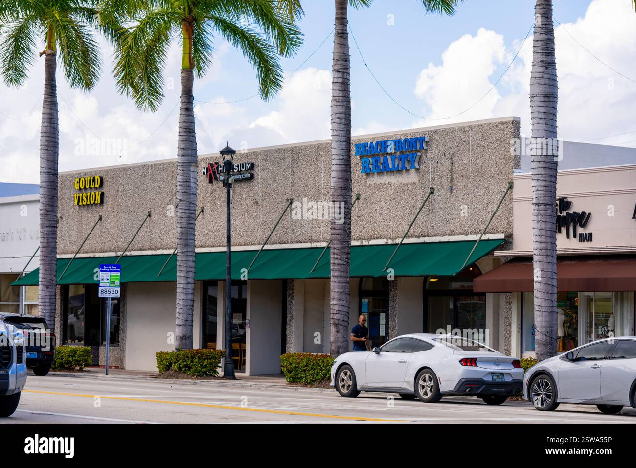 Miami Beach, FL, USA - February 19, 2025: Strip mall stores on 41st ...