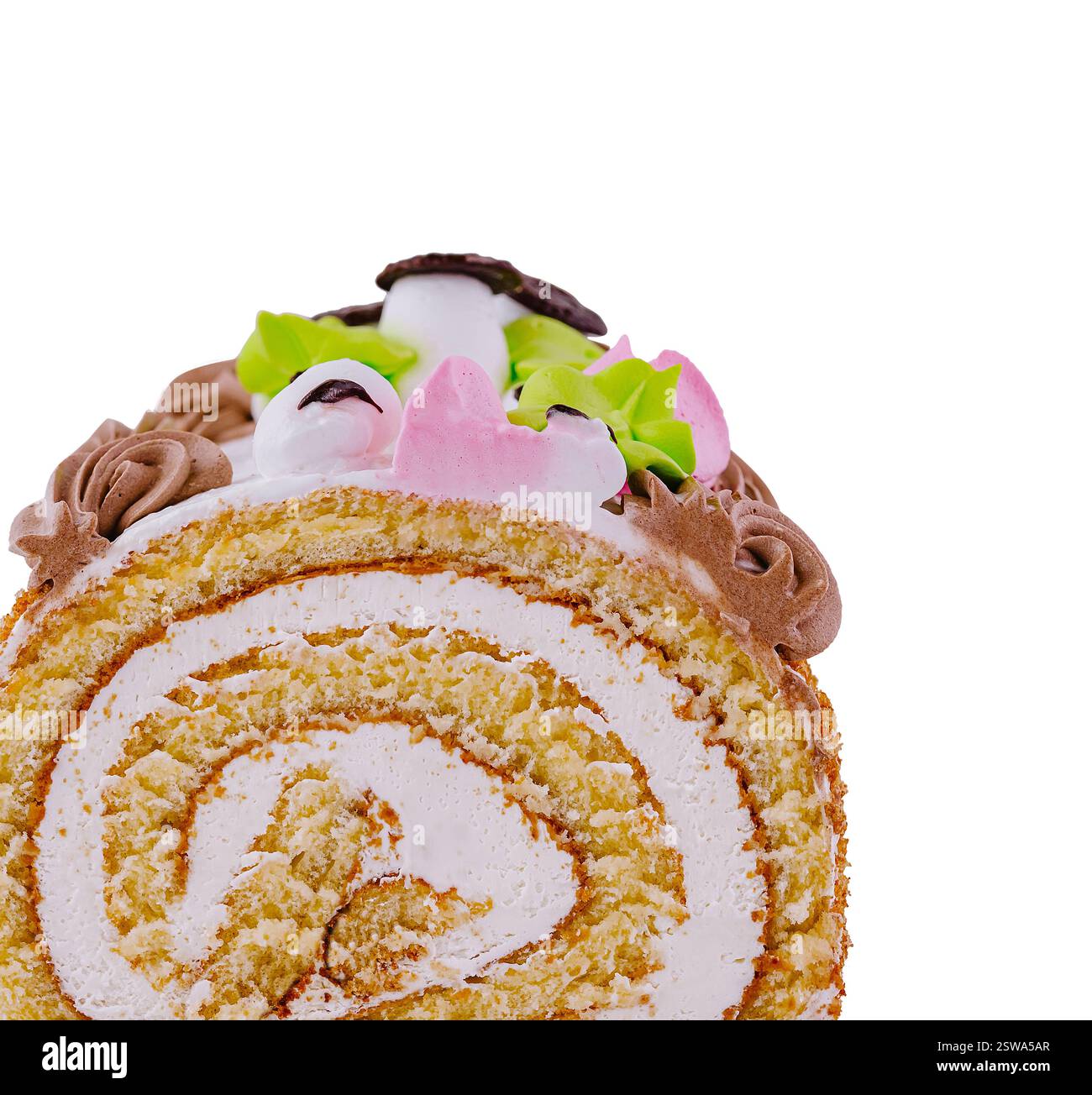 Delicious swiss roll cake with cream filling decorated with icing ...