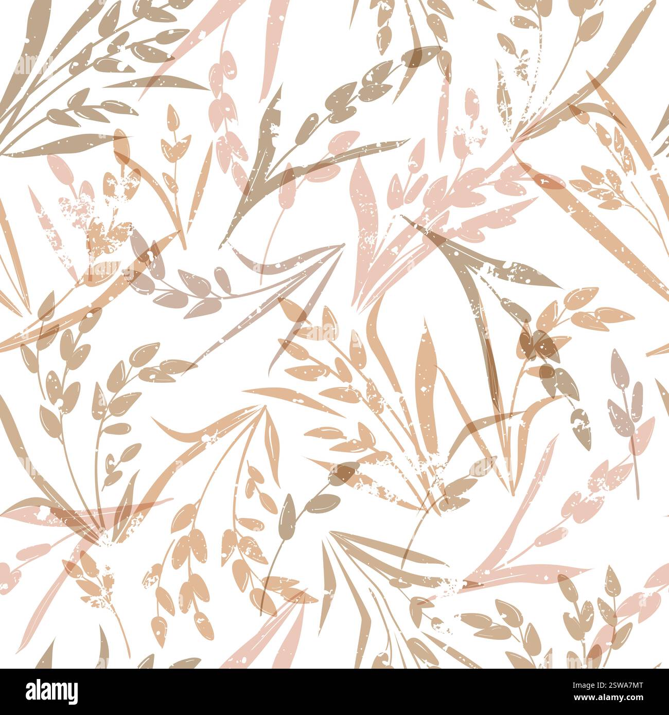 Rice ears grain leaves seamless pattern. Beige neutral plants autumn ...