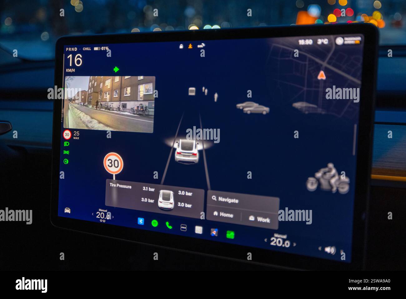 Close-up view of Tesla Model 3 touchscreen showing autopilot ...
