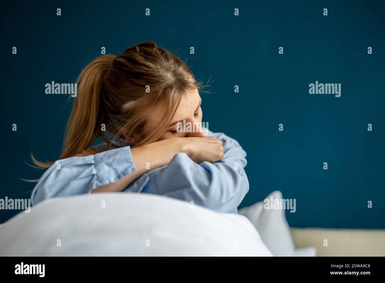 Worried tired woman feels depressed nervous breakdown suffering from ...