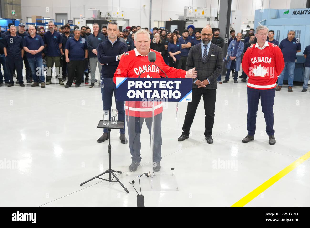 Milton, Canada. 20th Feb, 2025. Ontario PC Leader Doug Ford makes a ...