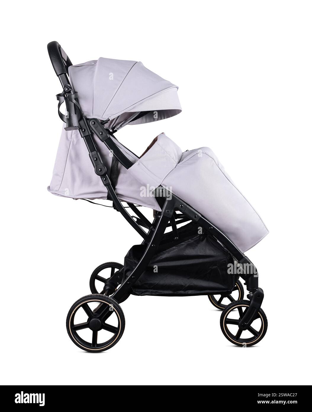 Modern gray baby stroller isolated on white background Stock Photo - Alamy