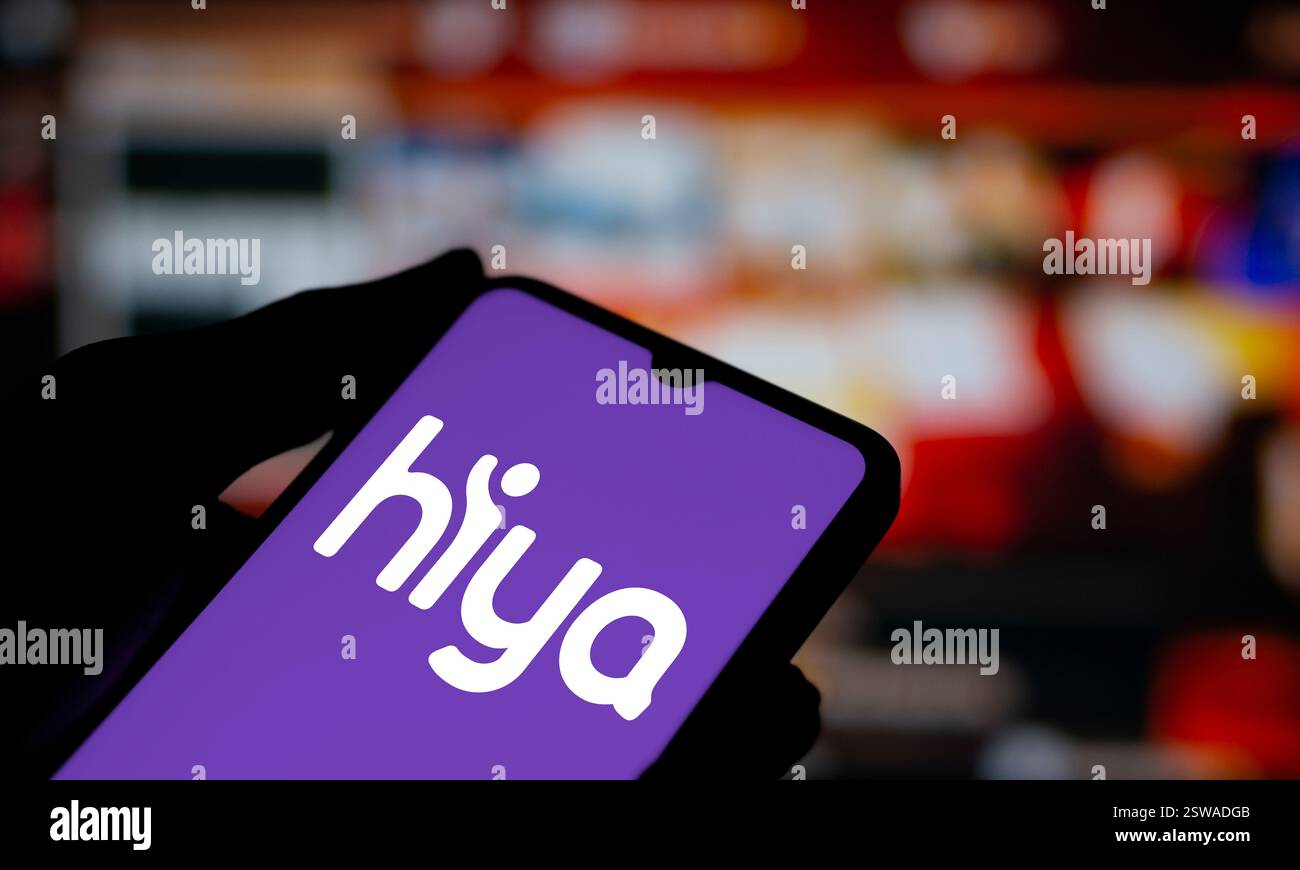 Dhaka, Bangladesh- 09 Nov 2024: Hiya logo is displayed on smartphone ...