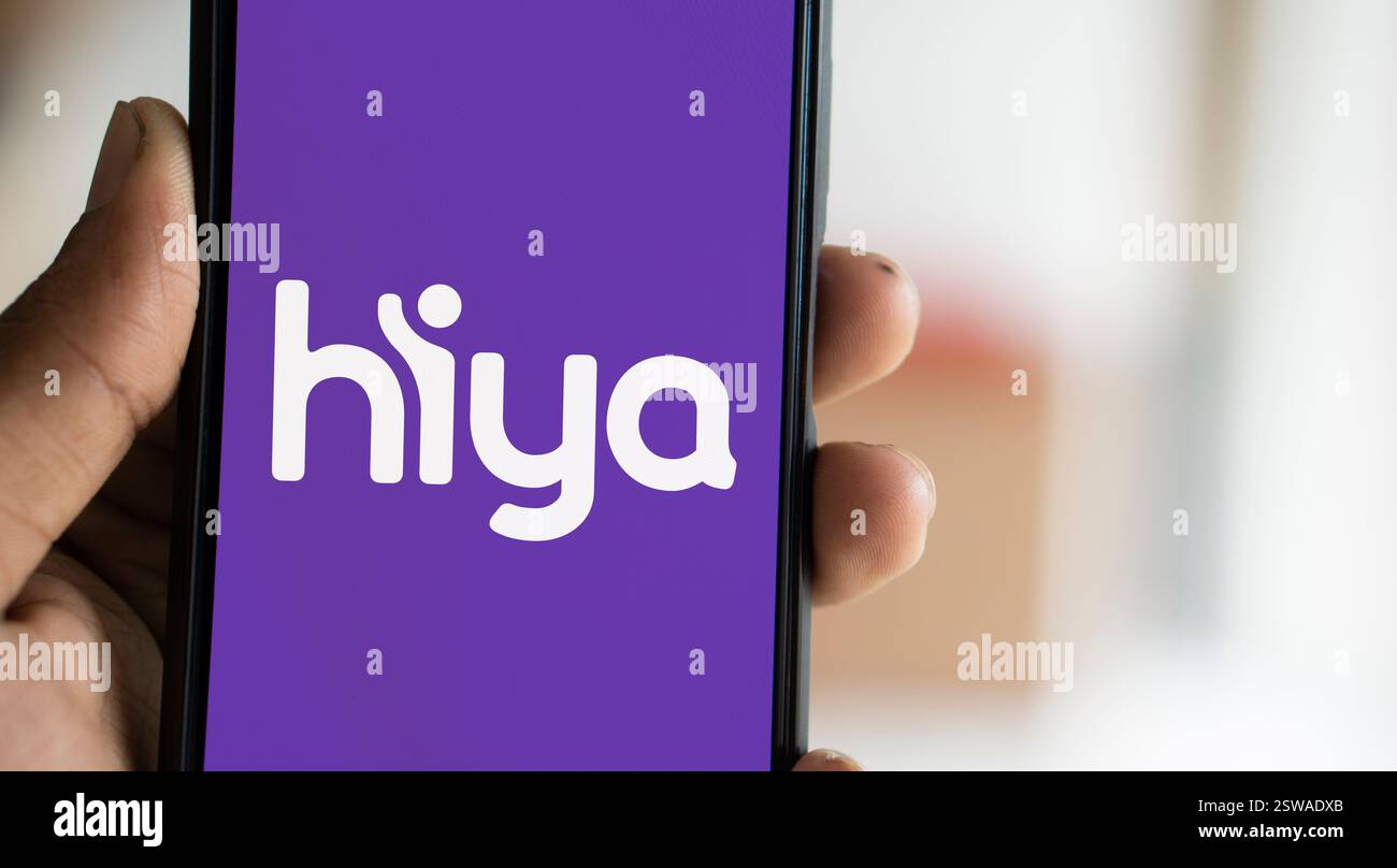 Dhaka, Bangladesh- 09 Nov 2024: Hiya logo is displayed on smartphone ...