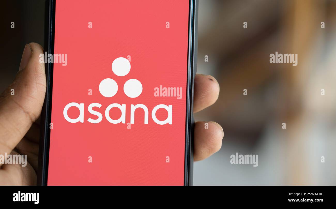 Dhaka, Bangladesh- 09 Nov 2024: Asana logo is displayed on smartphone ...