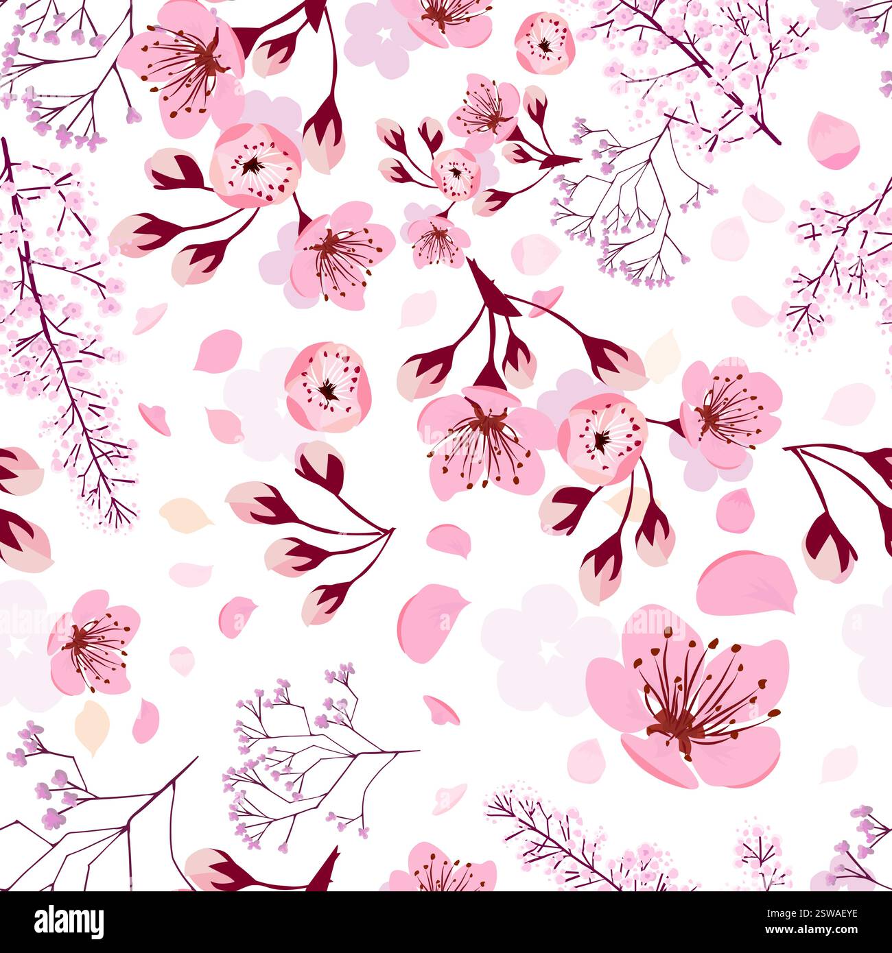 Seamless background sakura. hand drawing. Not AI, Vector illustration ...