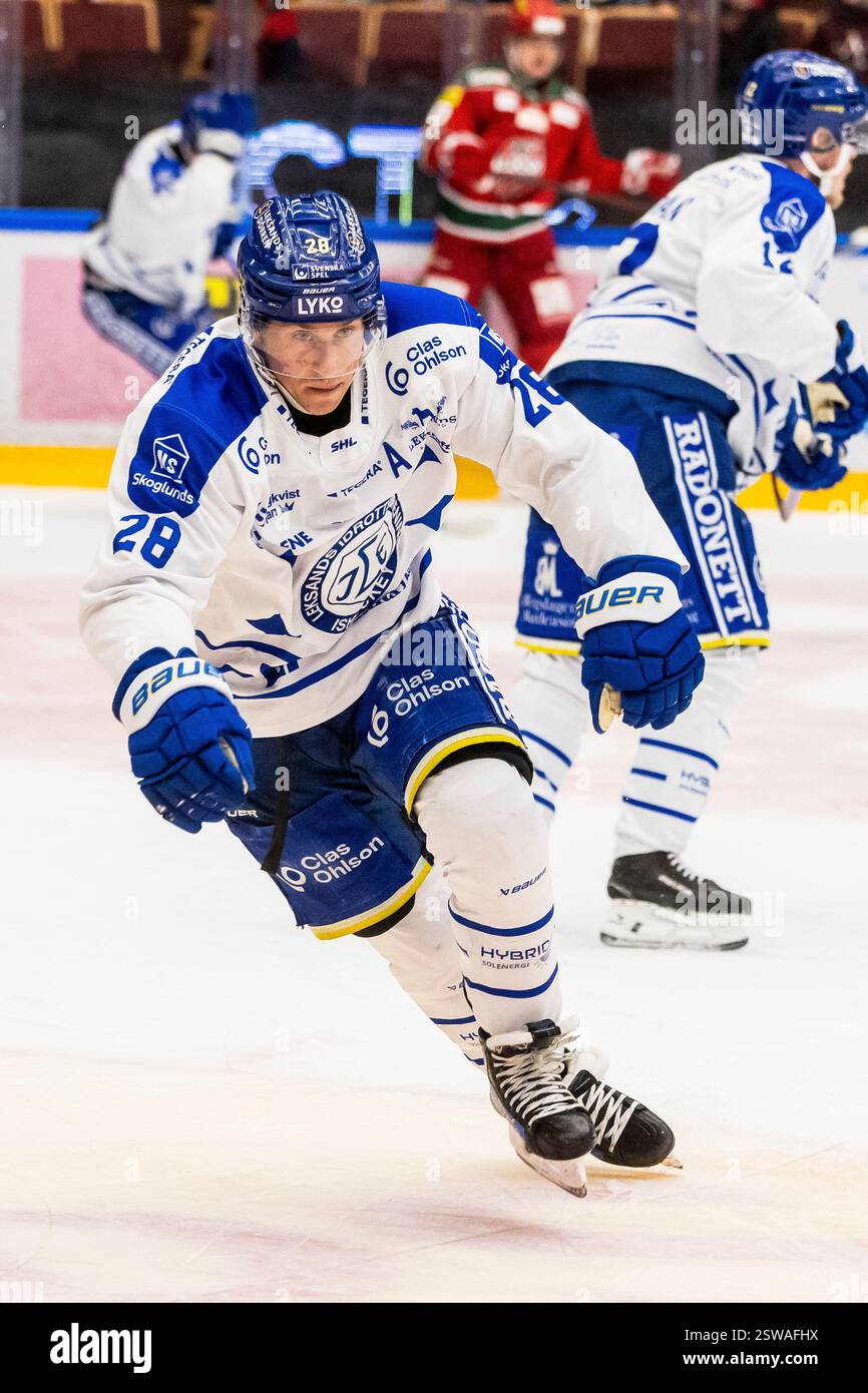 Leksand, Sverige. 20th Feb, 2025. 250220 Leksands Justin Glenn Kloos under ishockeymatchen i SHL ...