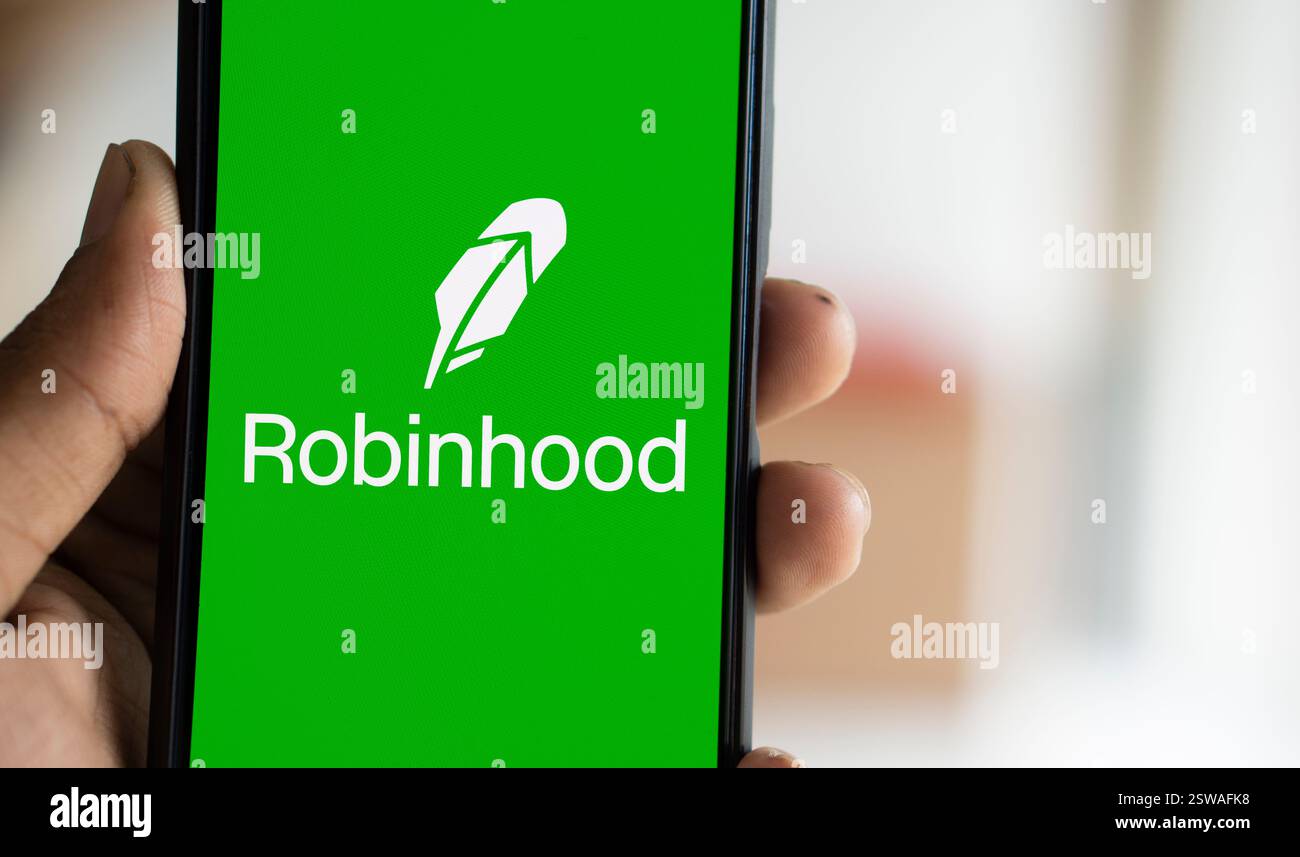 Dhaka, Bangladesh- 09 Nov 2024: Robinhood logo is displayed on ...