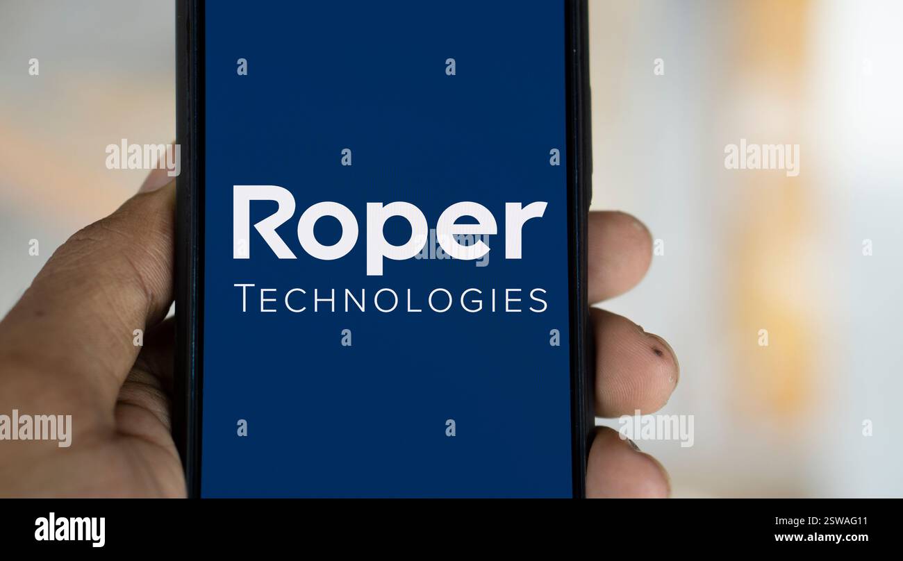 Dhaka, Bangladesh- 10 Nov 2024: Roper Technologies logo is displayed on smartphone. Roper ...