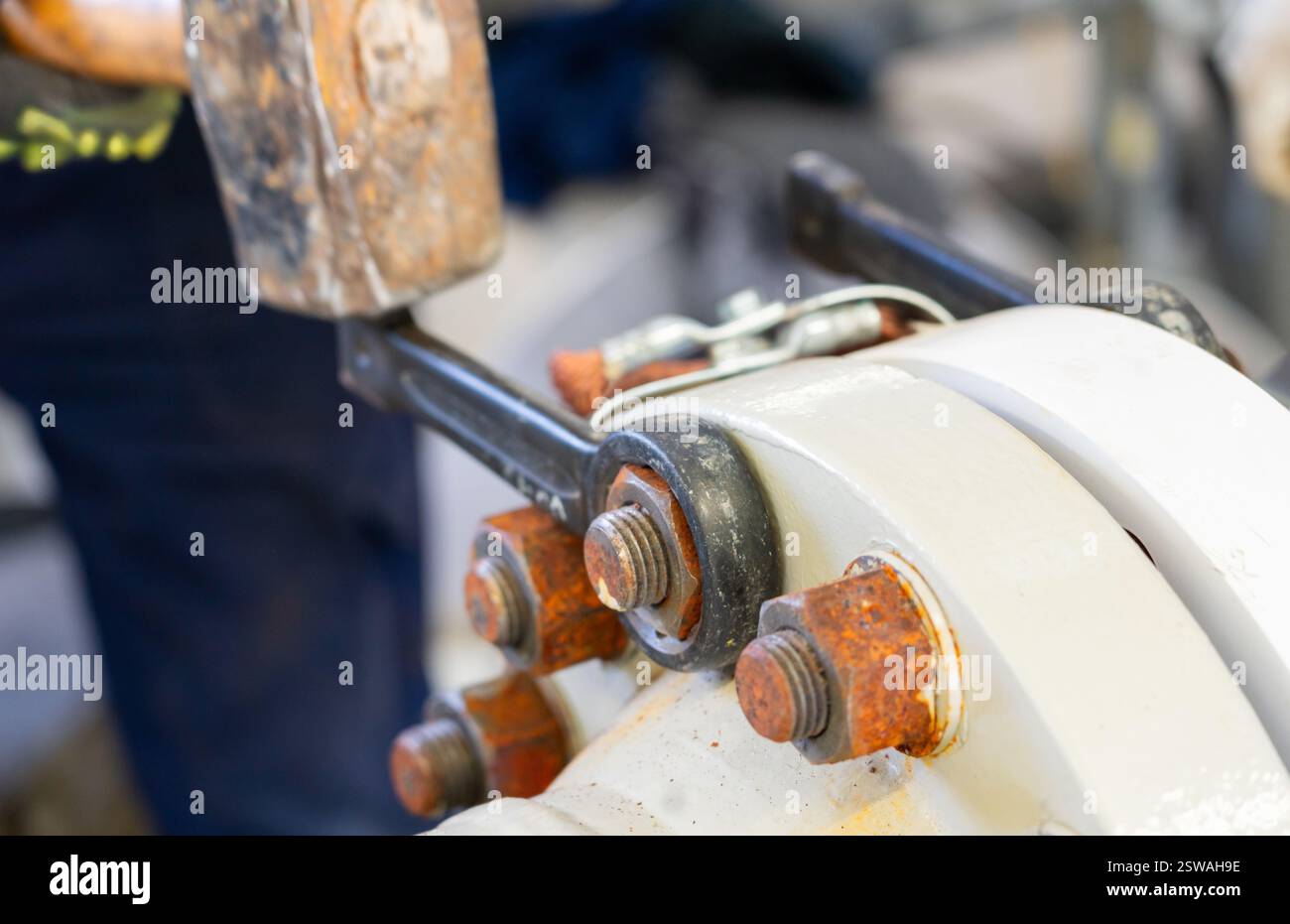 Warning: Improper use of a hammer with a wrench on an industrial flange ...