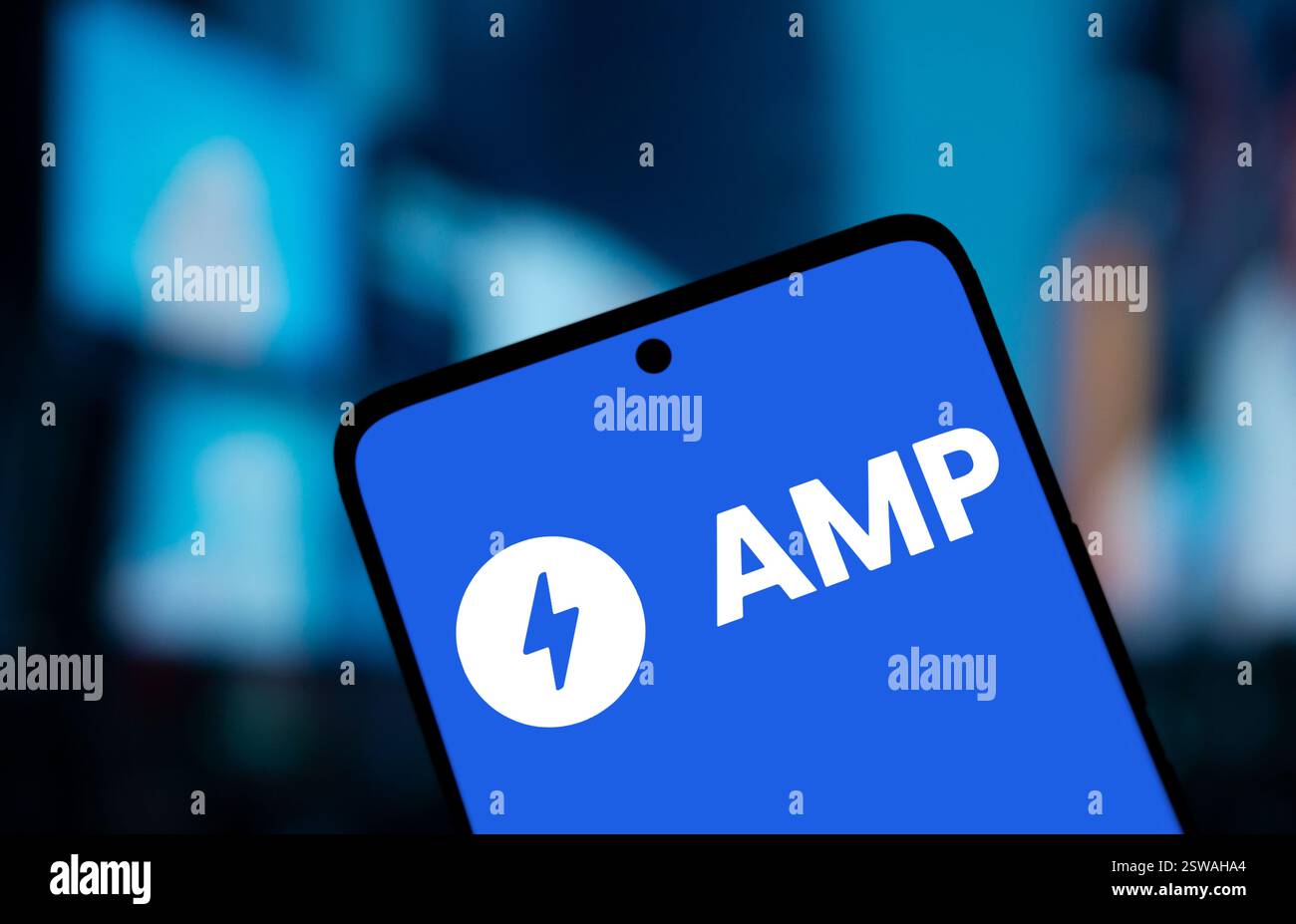 Dhaka, Bangladesh- 10 Nov 2024: AMP logo is displayed on smartphone. AMP is a framework for ...