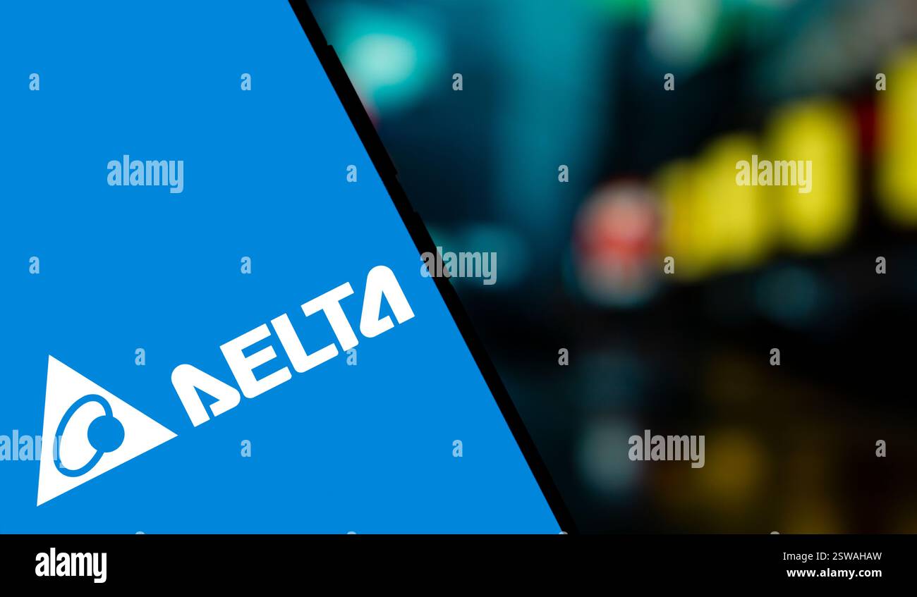 Dhaka, Bangladesh- 10 Nov 2024: Delta Electronics logo is displayed on smartphone. Delta ...