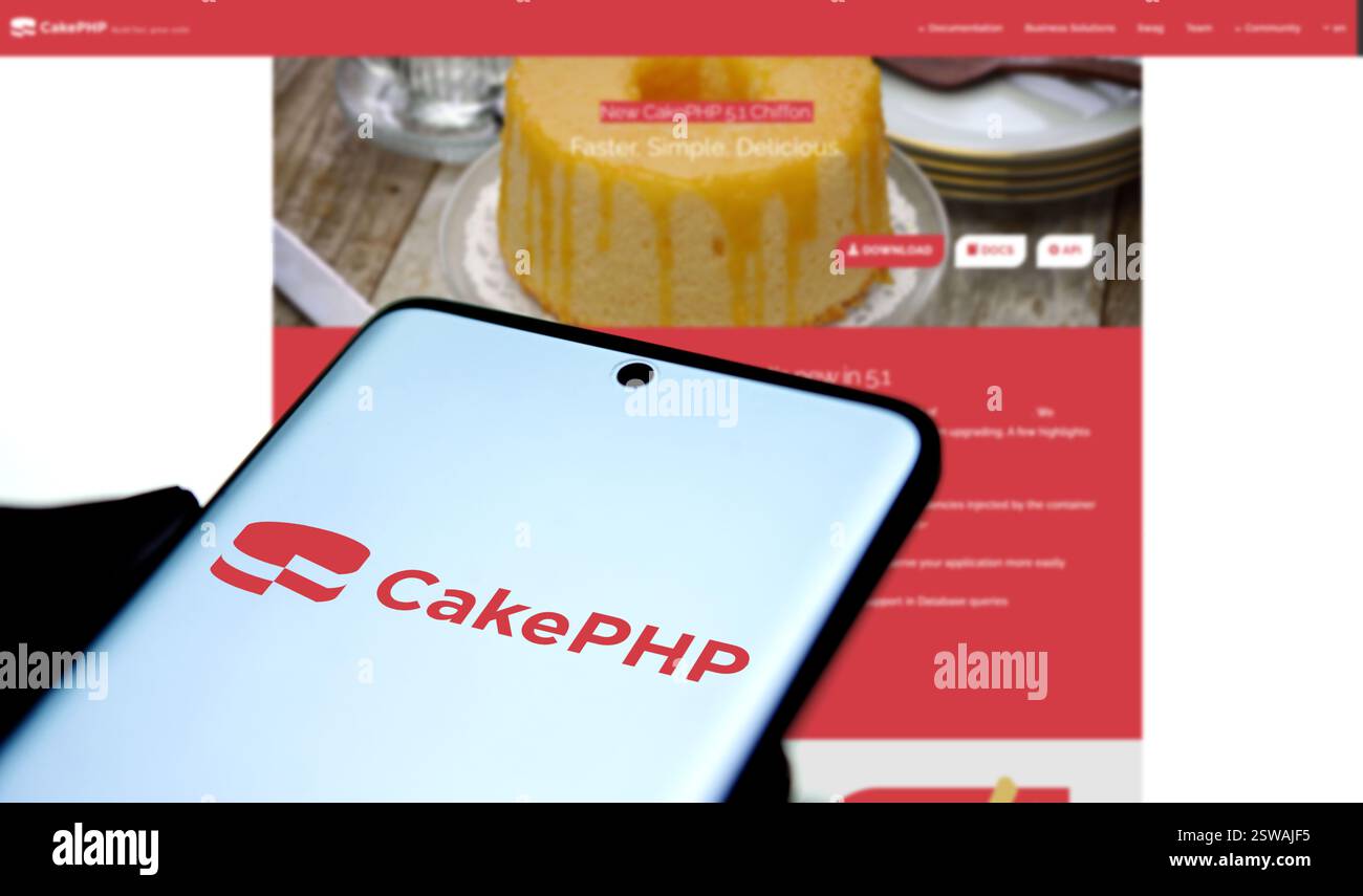 Dhaka, Bangladesh- 11 Nov 2024: CakePHP logo is displayed on smartphone. CakePHP is an open ...