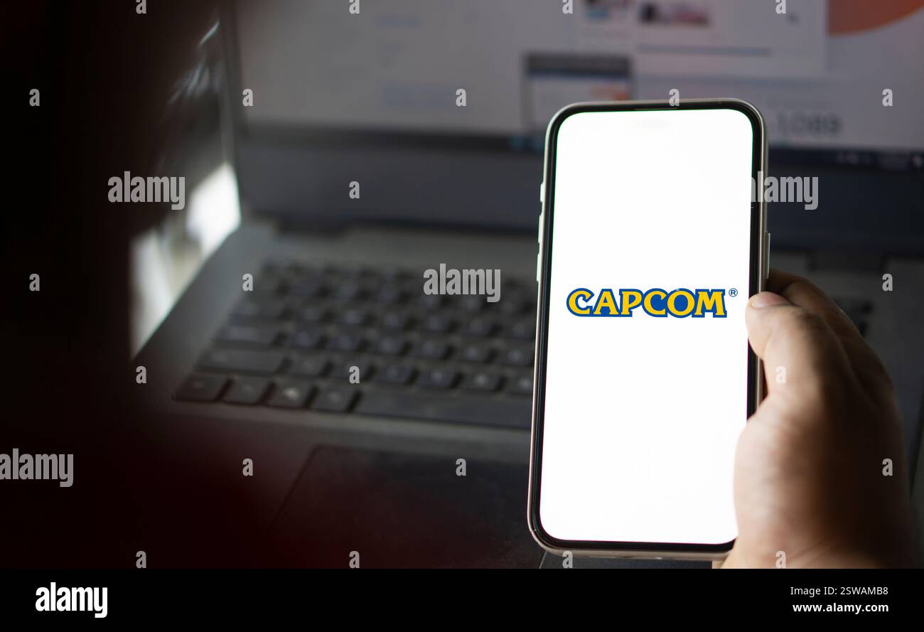 Dhaka, Bangladesh- 09 Nov 2024: Capcom logo is displayed on smartphone.Capcom is a Japanese ...