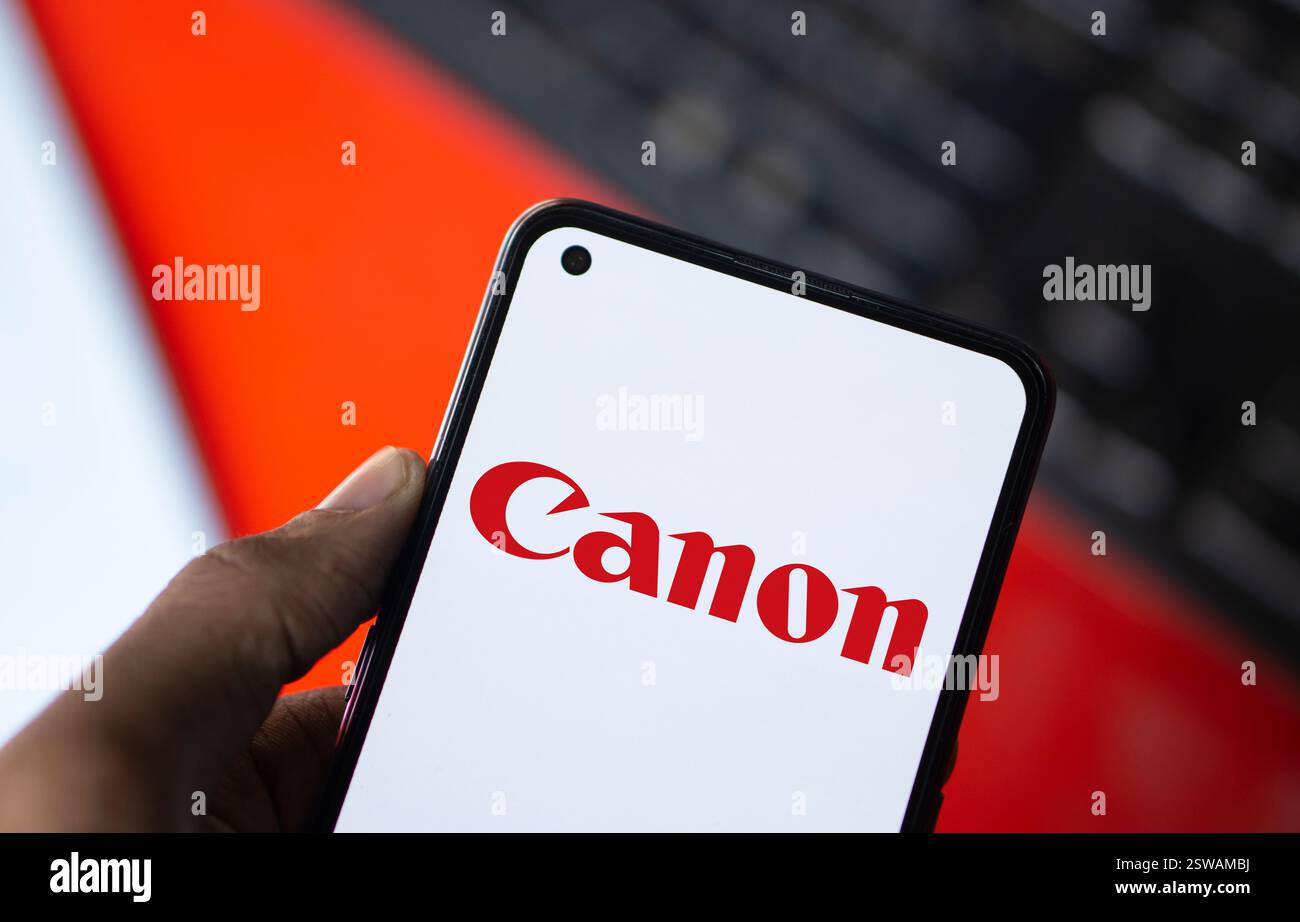 Dhaka, Bangladesh- 09 Nov 2024: Canon logo is displayed on smartphone.Canon Inc is a Japanese ...
