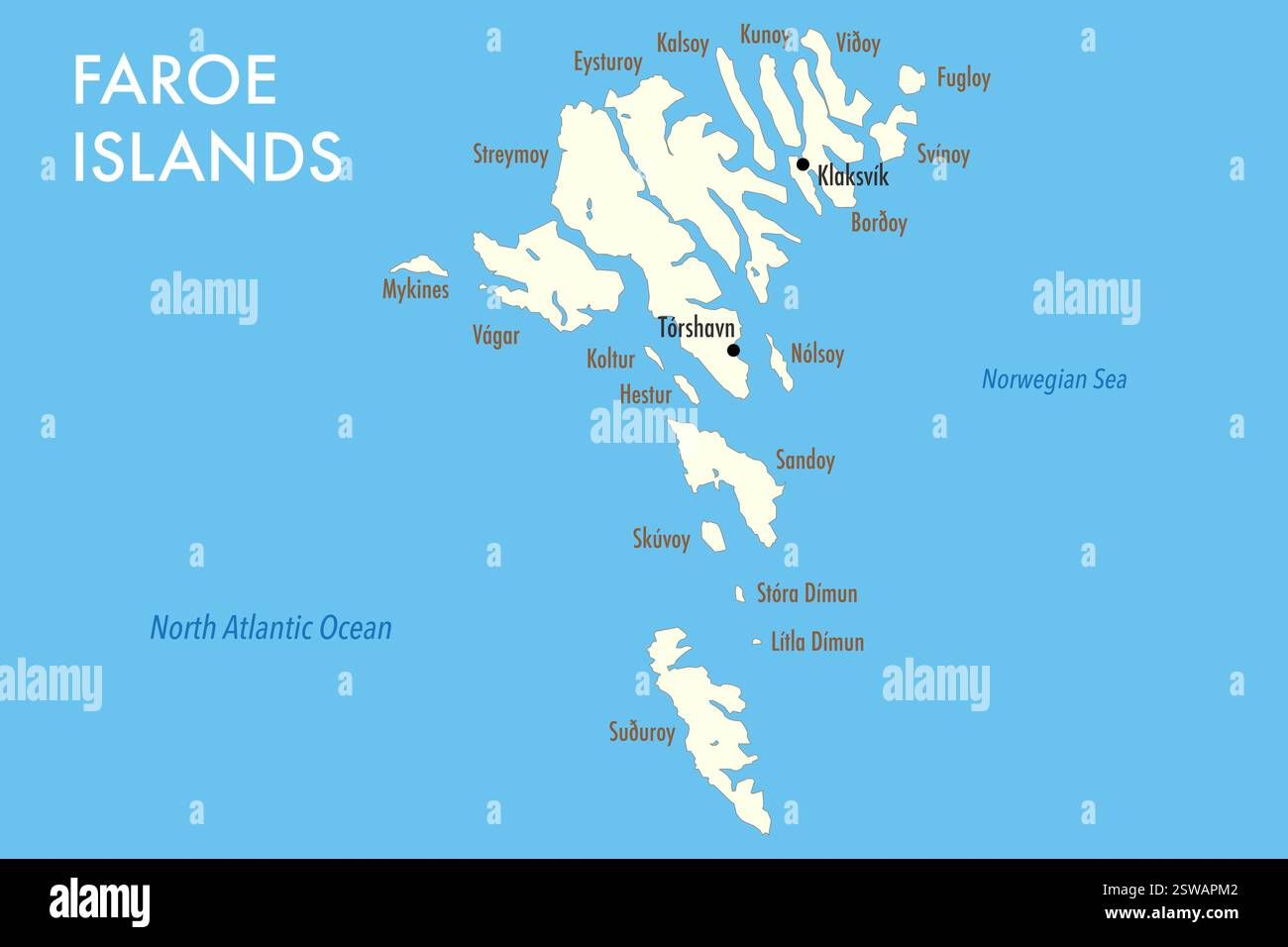 Map of the Faroe Islands with Island Names - Infographic Illustration ...