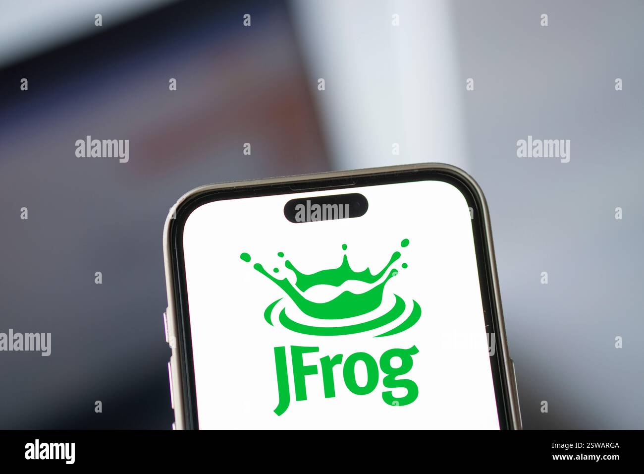 Dhaka, Bangladesh- 14 Nov 2024: JFrog logo is displayed on smartphone ...
