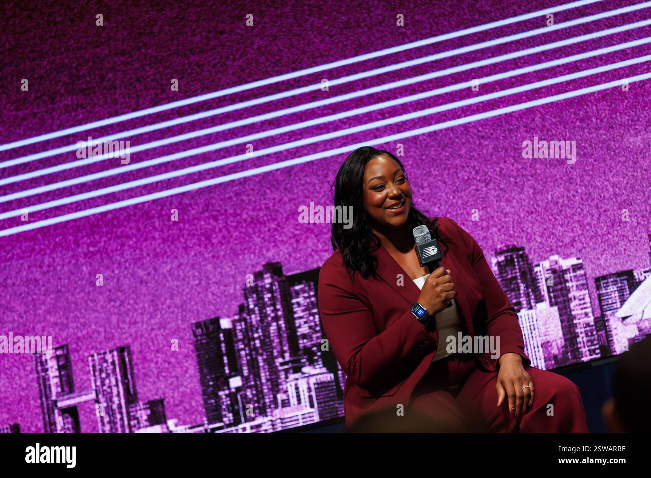 Toronto, Canada. 20th Feb, 2025. Monica Wright Rogers speaks to media ...
